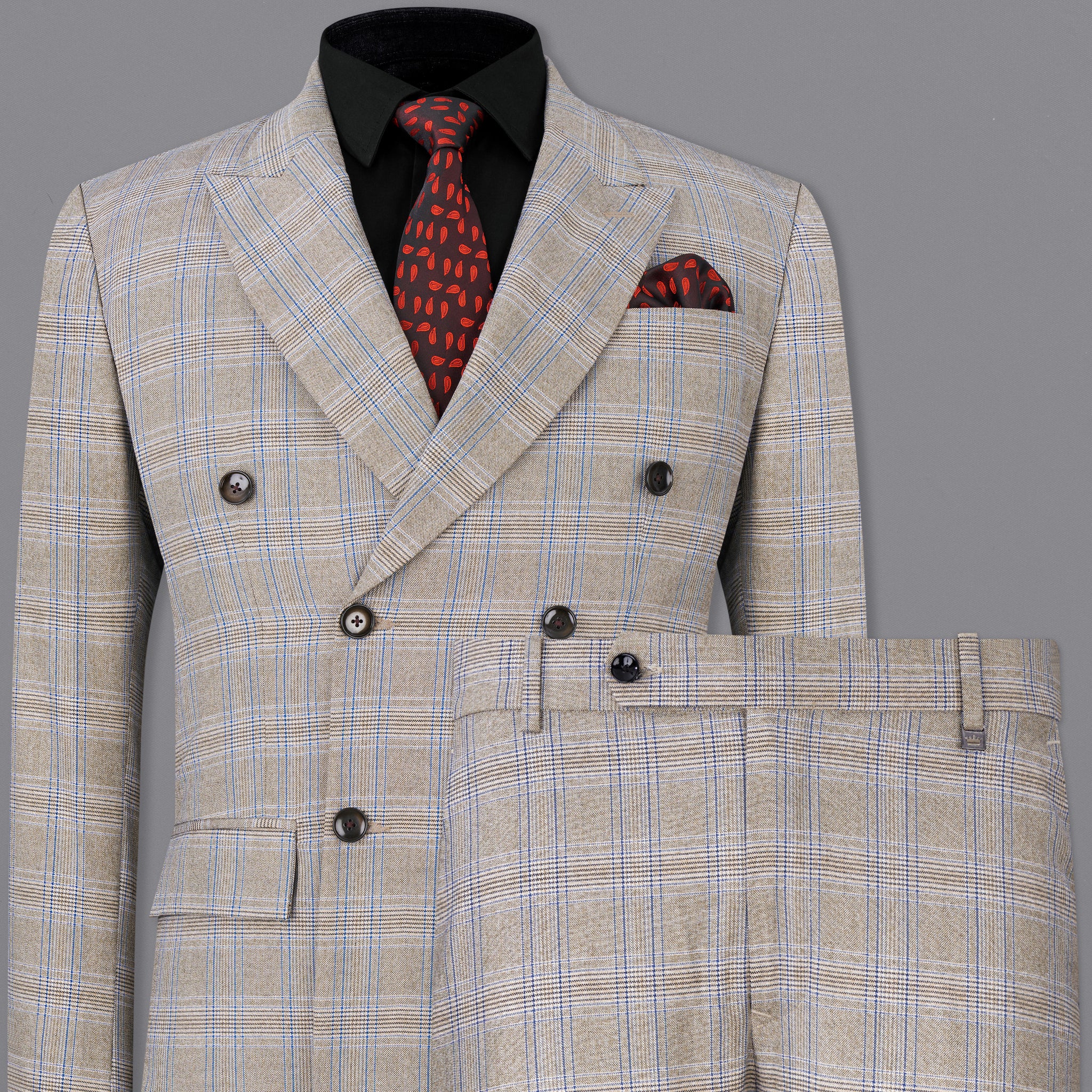 Sandrift Brown with Persian Blue Checks-Plaid Premium Terry-Rayon ...