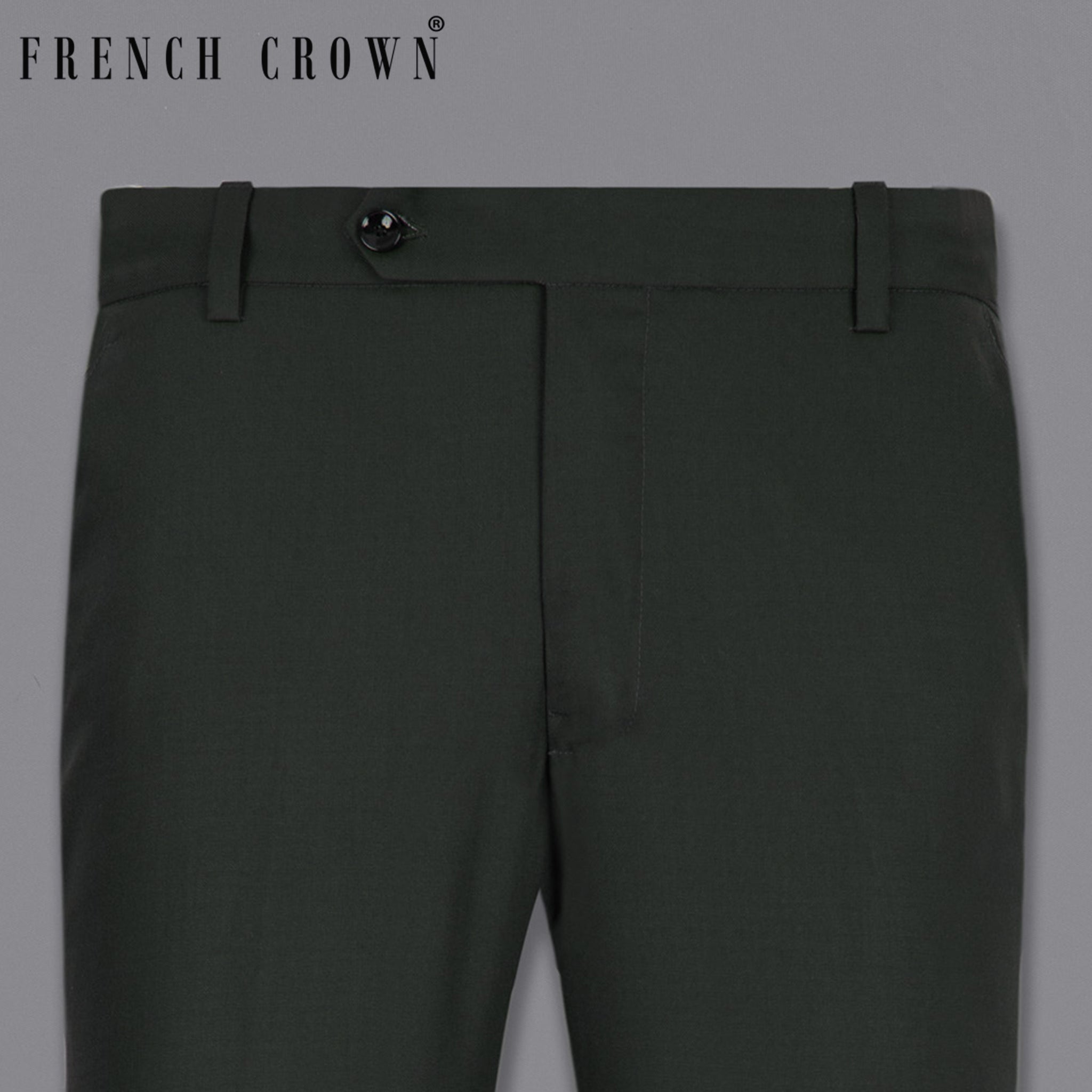 Asparagus Green Textured Regular Fit Wool Blend Pants For Men