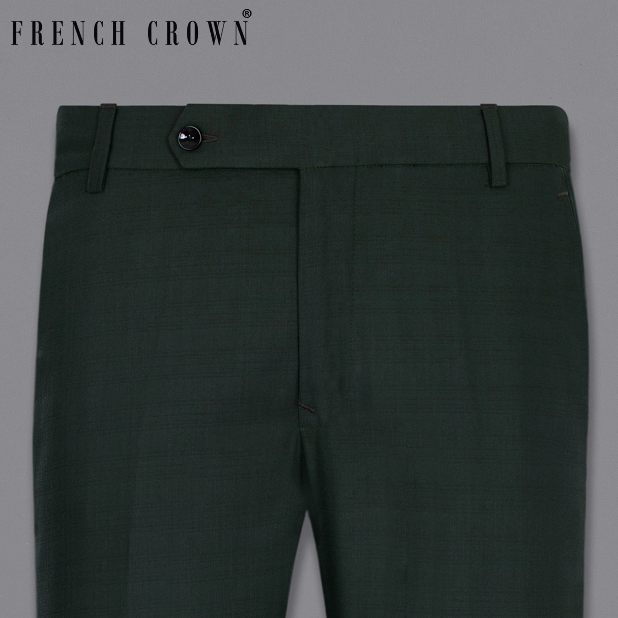 Log Cabin Green Plain-Solid Regular Fit Wool Blend Pants For Men