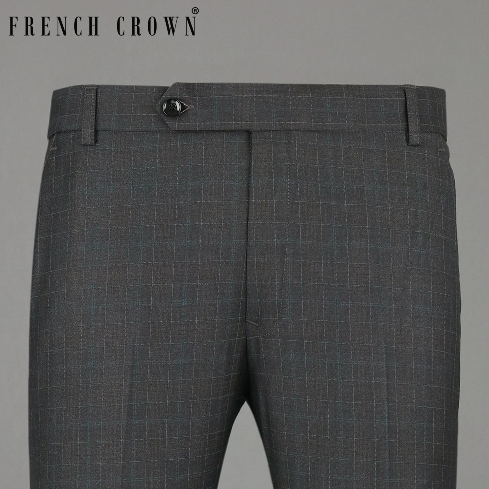 Cape Cod Grey Checks-Plaid Regular Fit Wool-Blend Pants For Men.