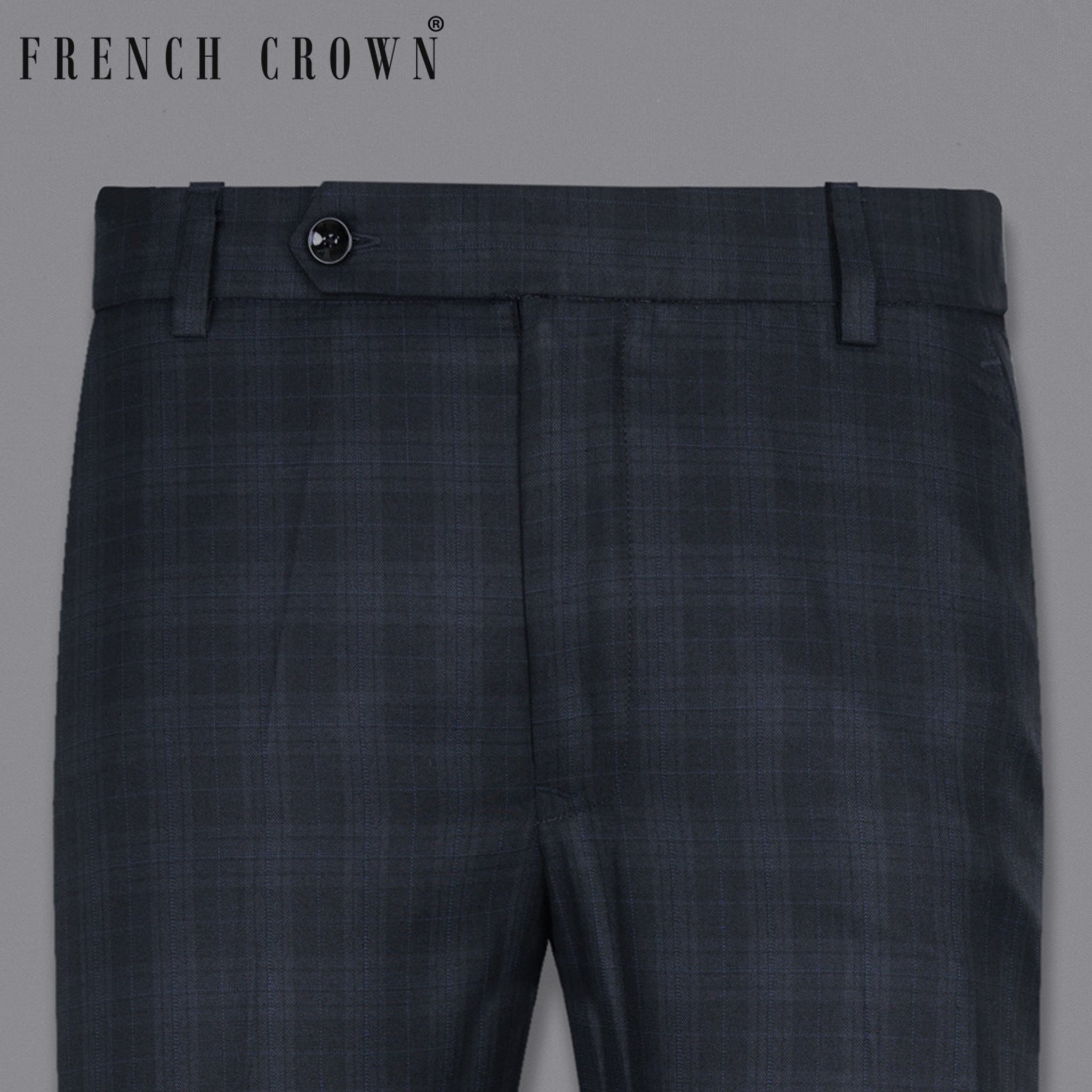 Shark Grey Checks-Plaid Regular Fit Wool Blend Pants For Men