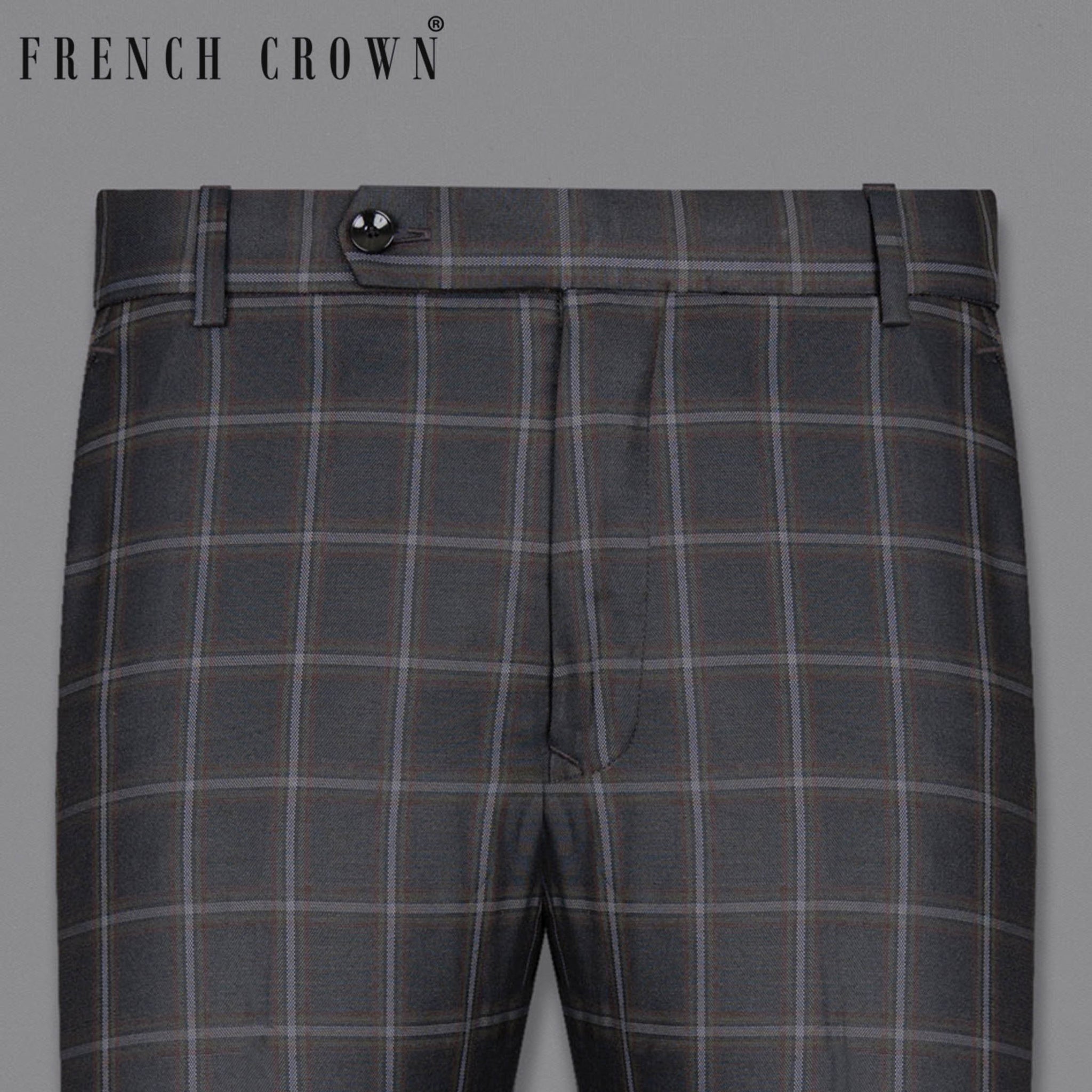 Tundora Gray Checks-Plaid Regular Fit Wool Blend Pants For Men