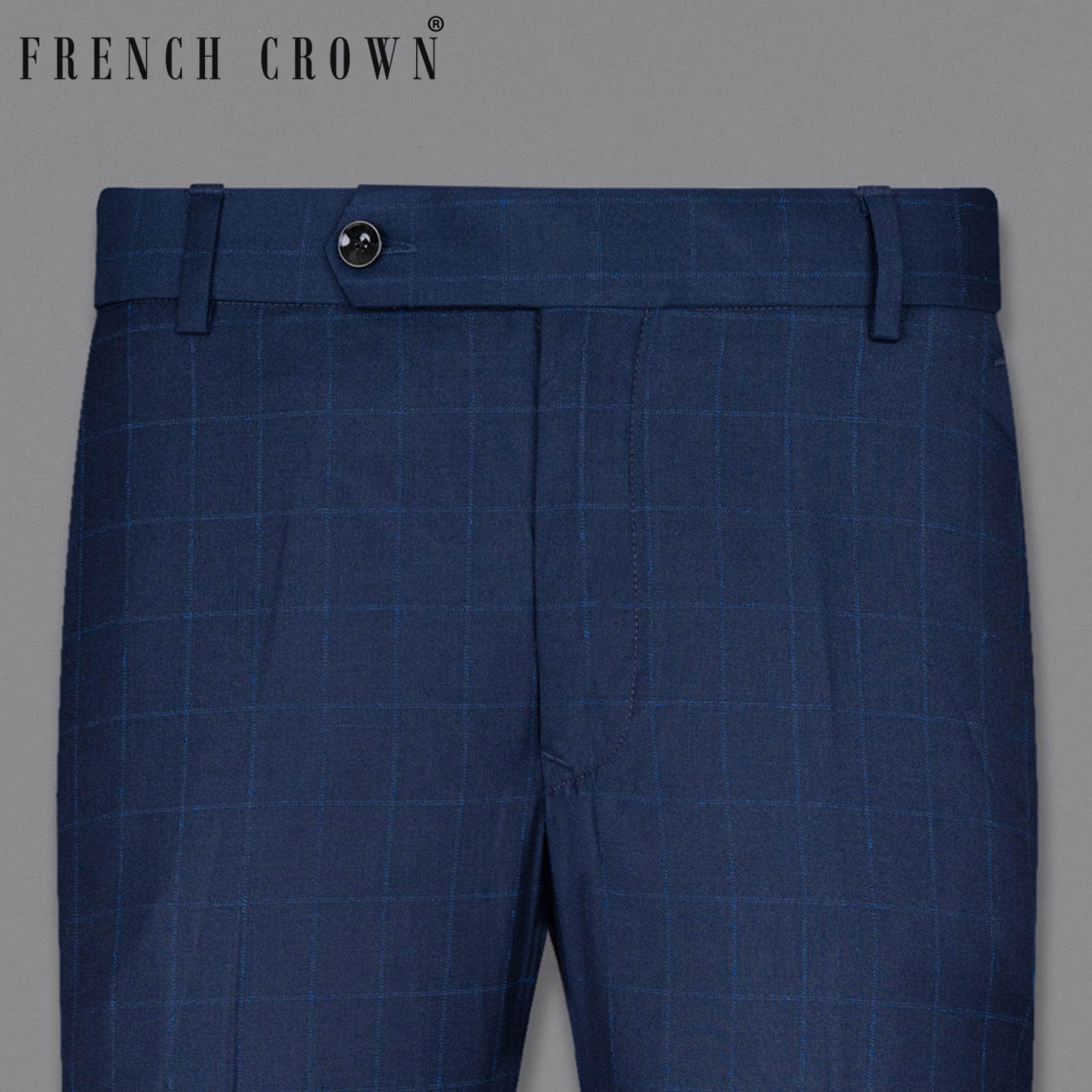 Big Stone Blue Checks-Plaid Regular Fit Wool Blend Pants For Men