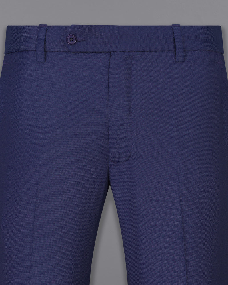 Martinique Blue Textured Regular Fit Terry Rayon Pant For Men