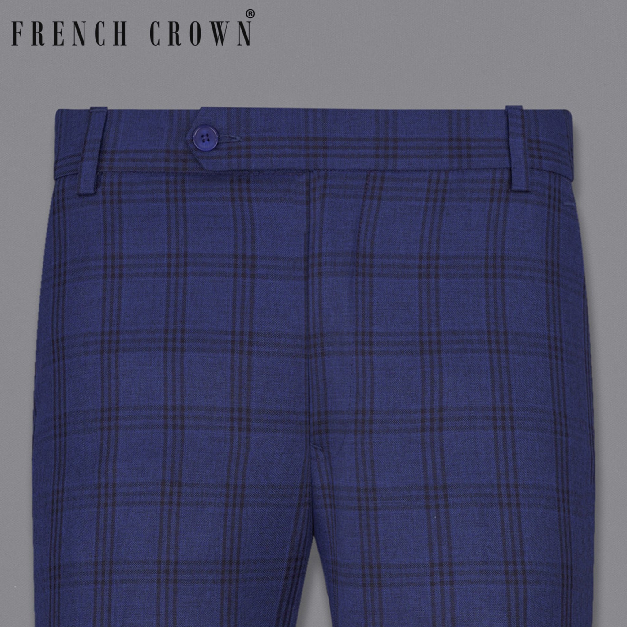 Cloud Burst Blue With Black Checks-Plaid Regular Fit Terry Rayon Pant ...