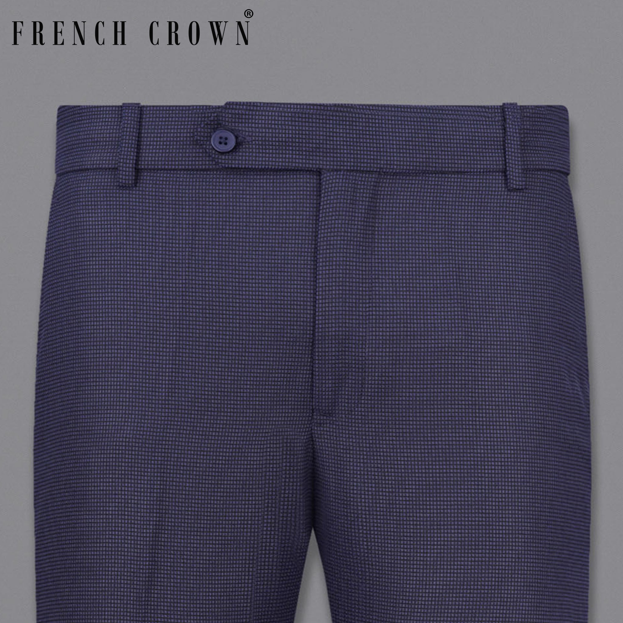 Ebony Clay Navy Blue Textured Regular Fit Terry Rayon Pant For Men