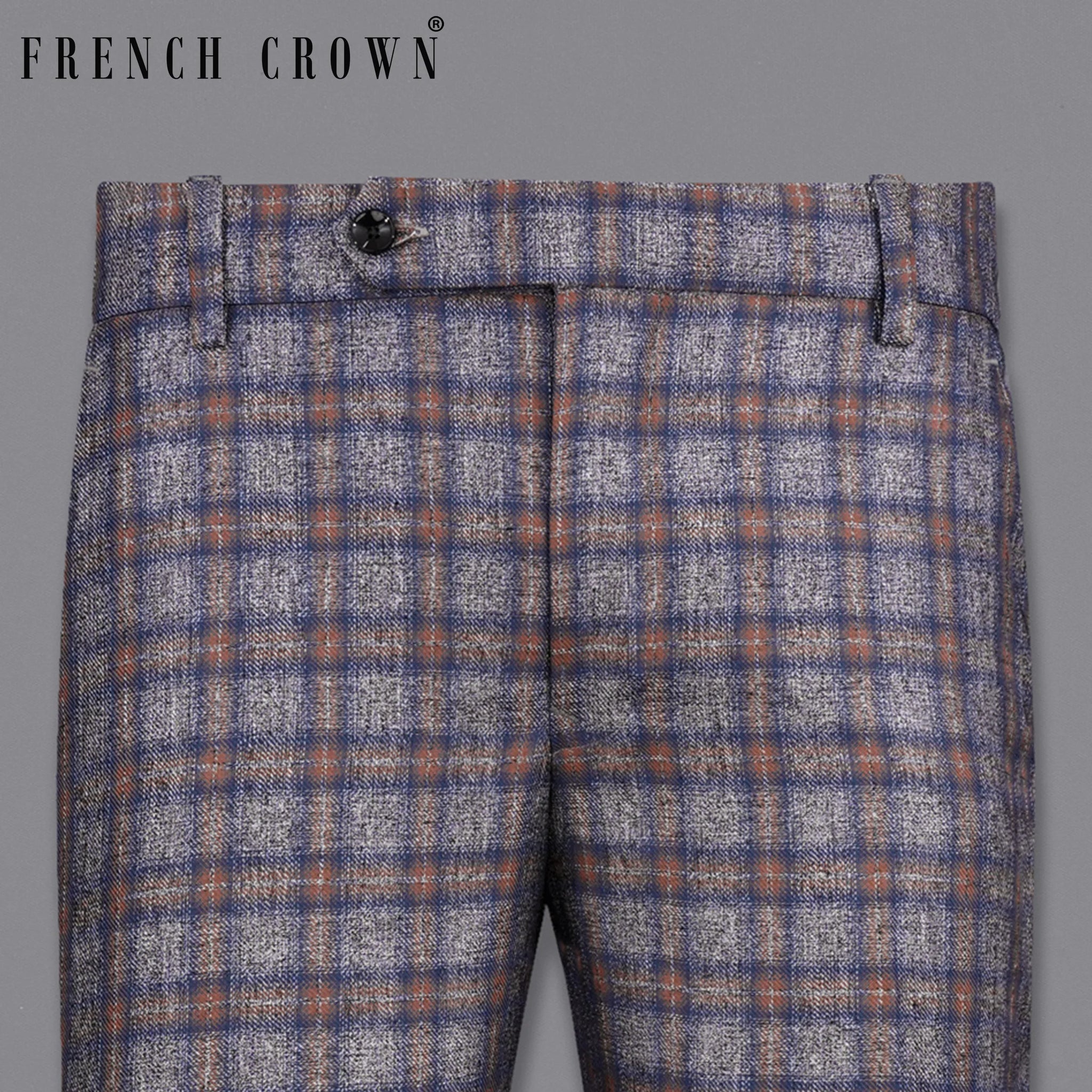 Fuscous Gray Checks-Plaid Regular Fit Terry Rayon Pant For Men