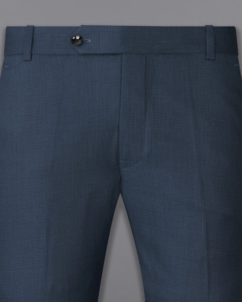 Bunting Blue Textured Regular Fit Terry-rayon Pant For Men