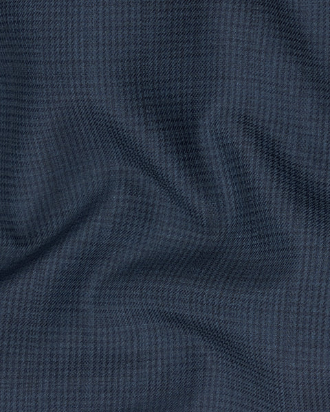 Bunting Blue Textured Regular Fit Terry-rayon Pant For Men