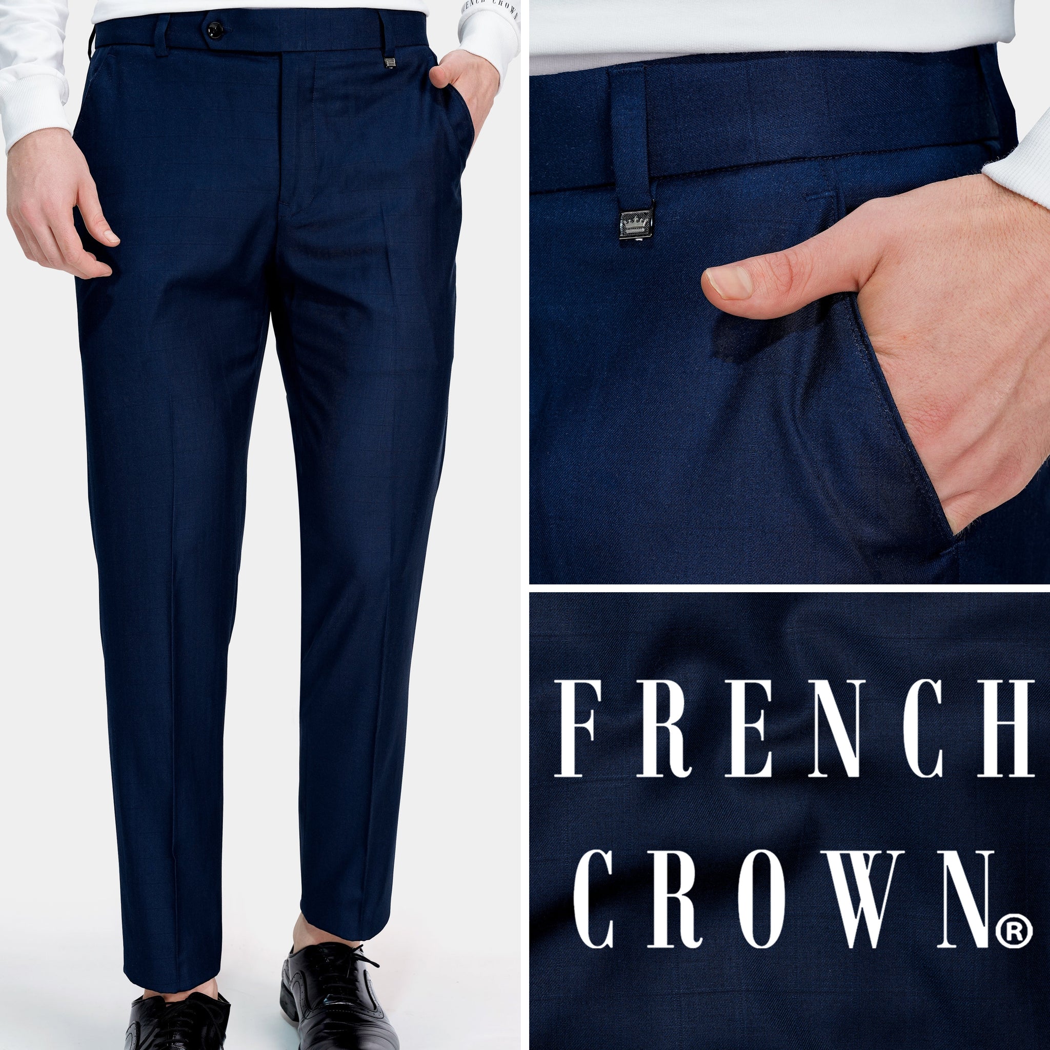 Tuna Blue Textured Premium Wool-Blend Pant For Men