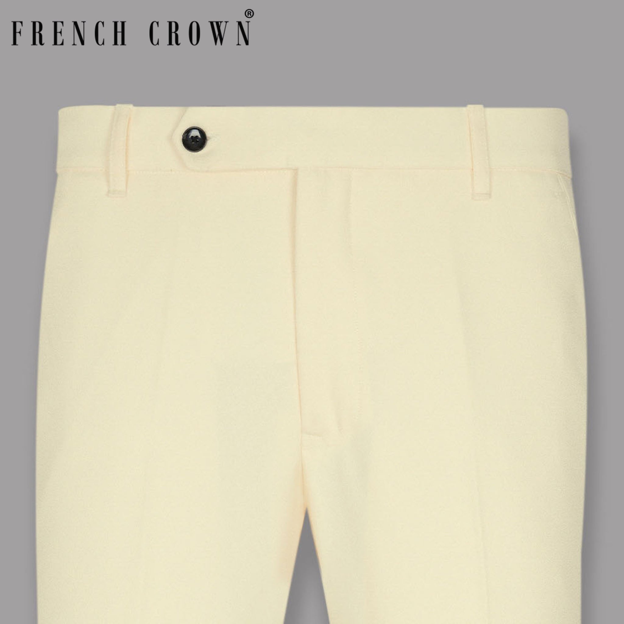 Cream Textured Regular Fit Wool Blend Pants For Men