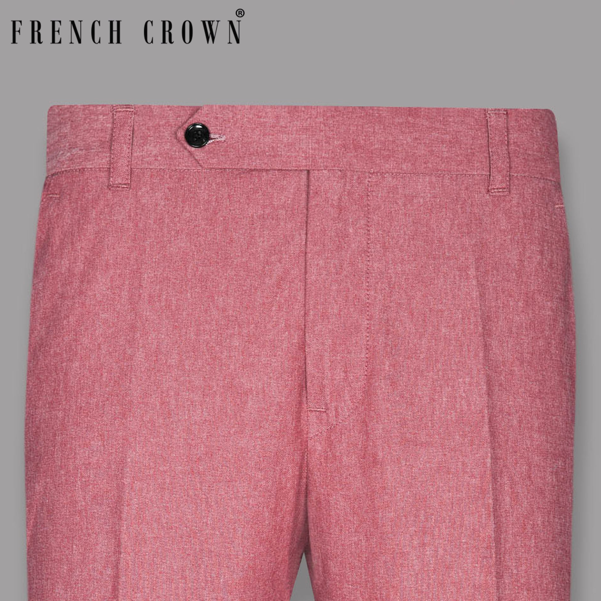 Light Coral Textured Regular Fit Cotton Pants For Men