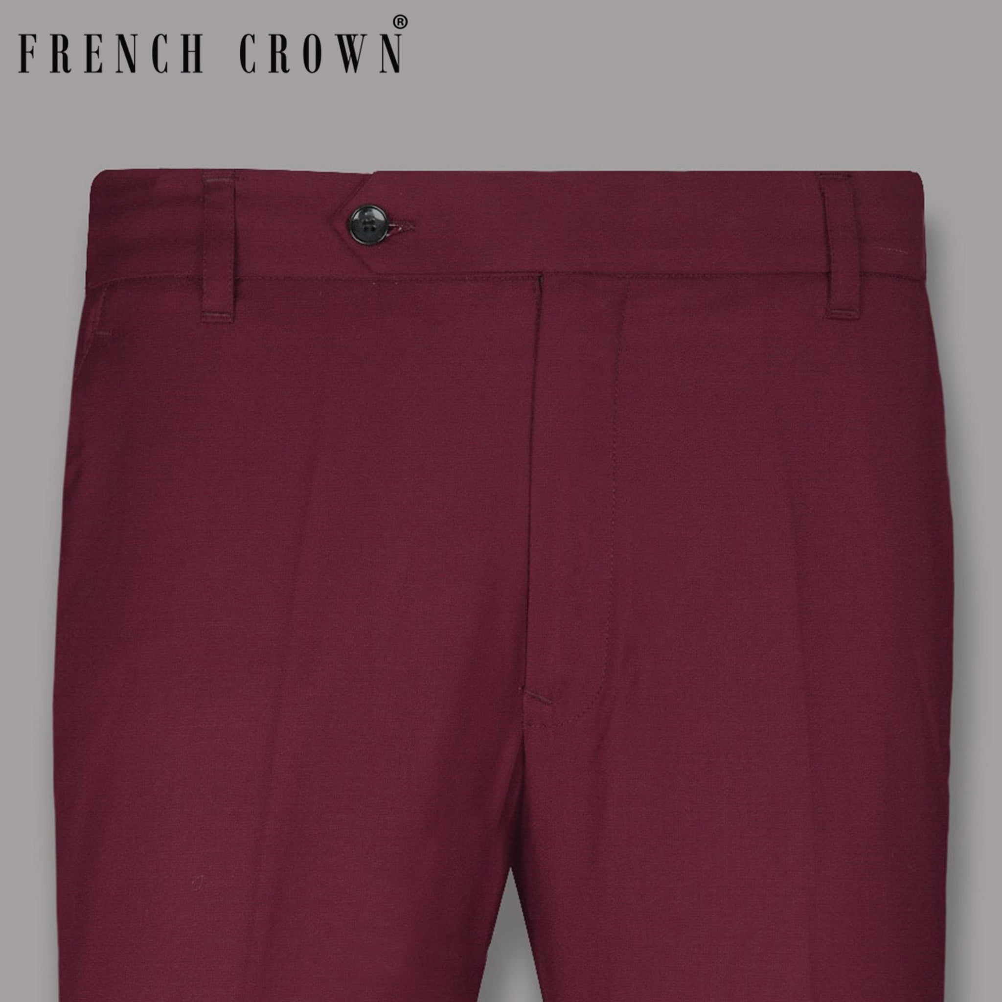 Cherry Red Textured Regular Fit Wool Blend Pants For Men