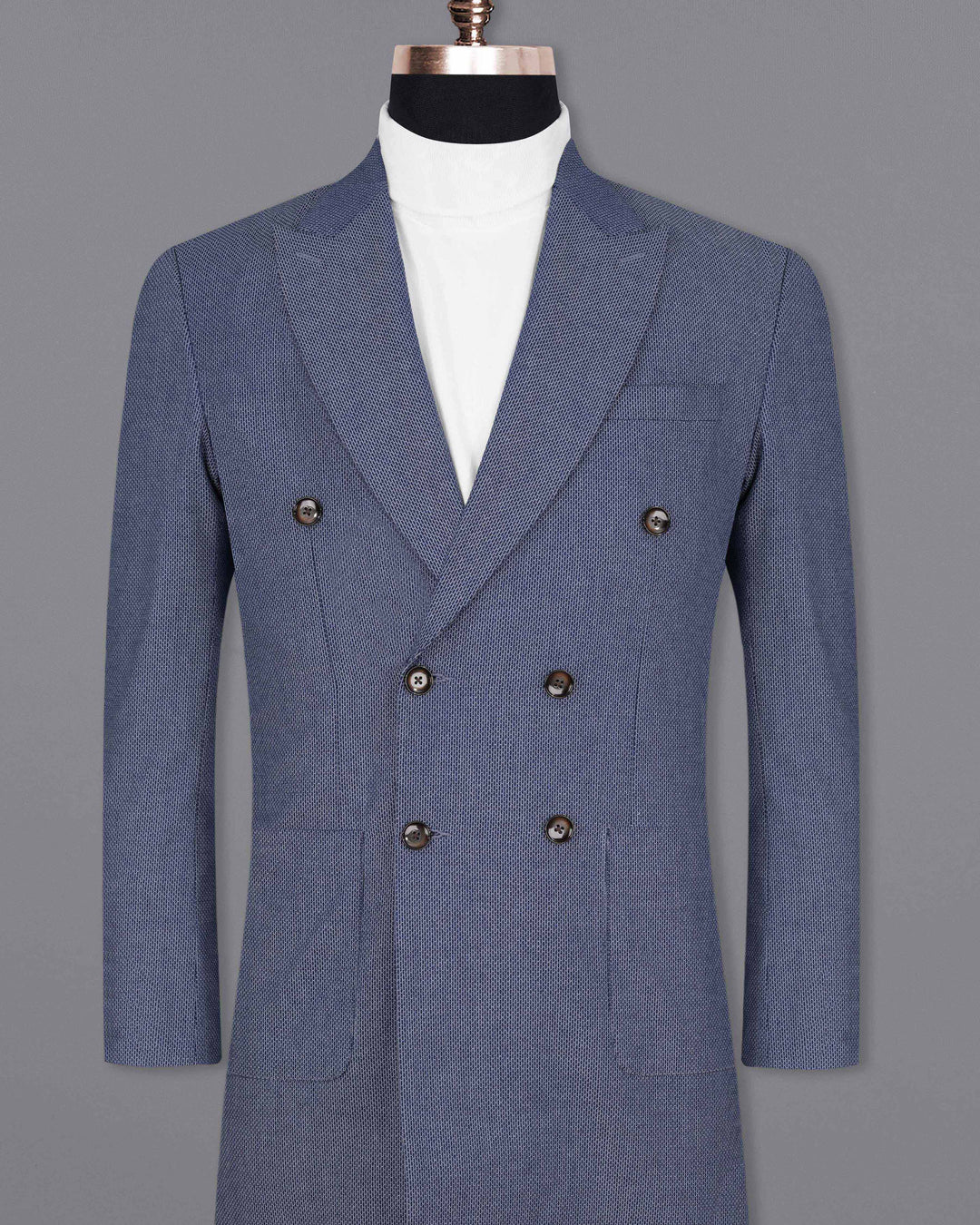 Limed Spruce Blue Textured Premium Terry Rayon Double-Breasted-Blazers ...