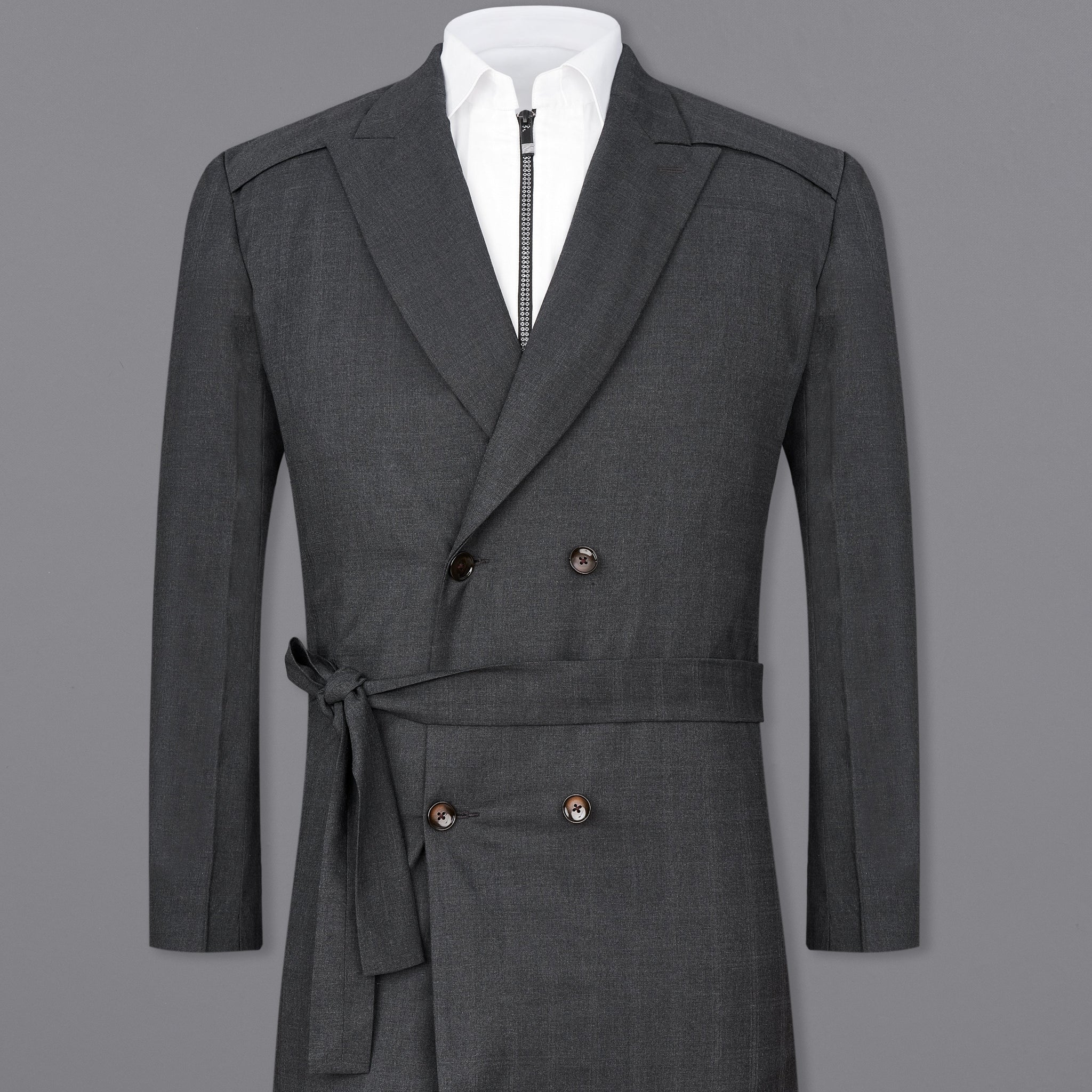 Marlin Gray Checks-Plaid Premium Terry Rayon Double-Breasted-Trench ...