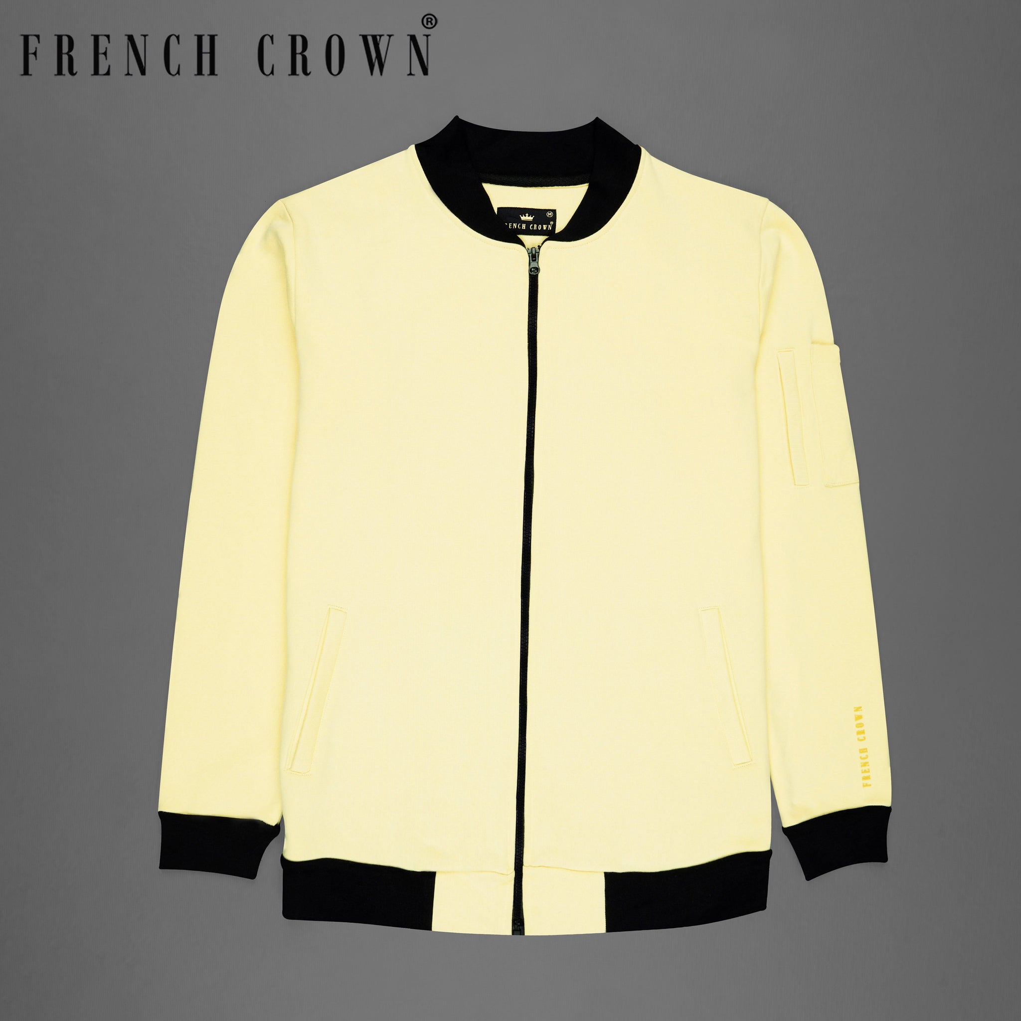 Beeswax Yellow Plain-Solid Premium cotton Bomber Jacket For Men