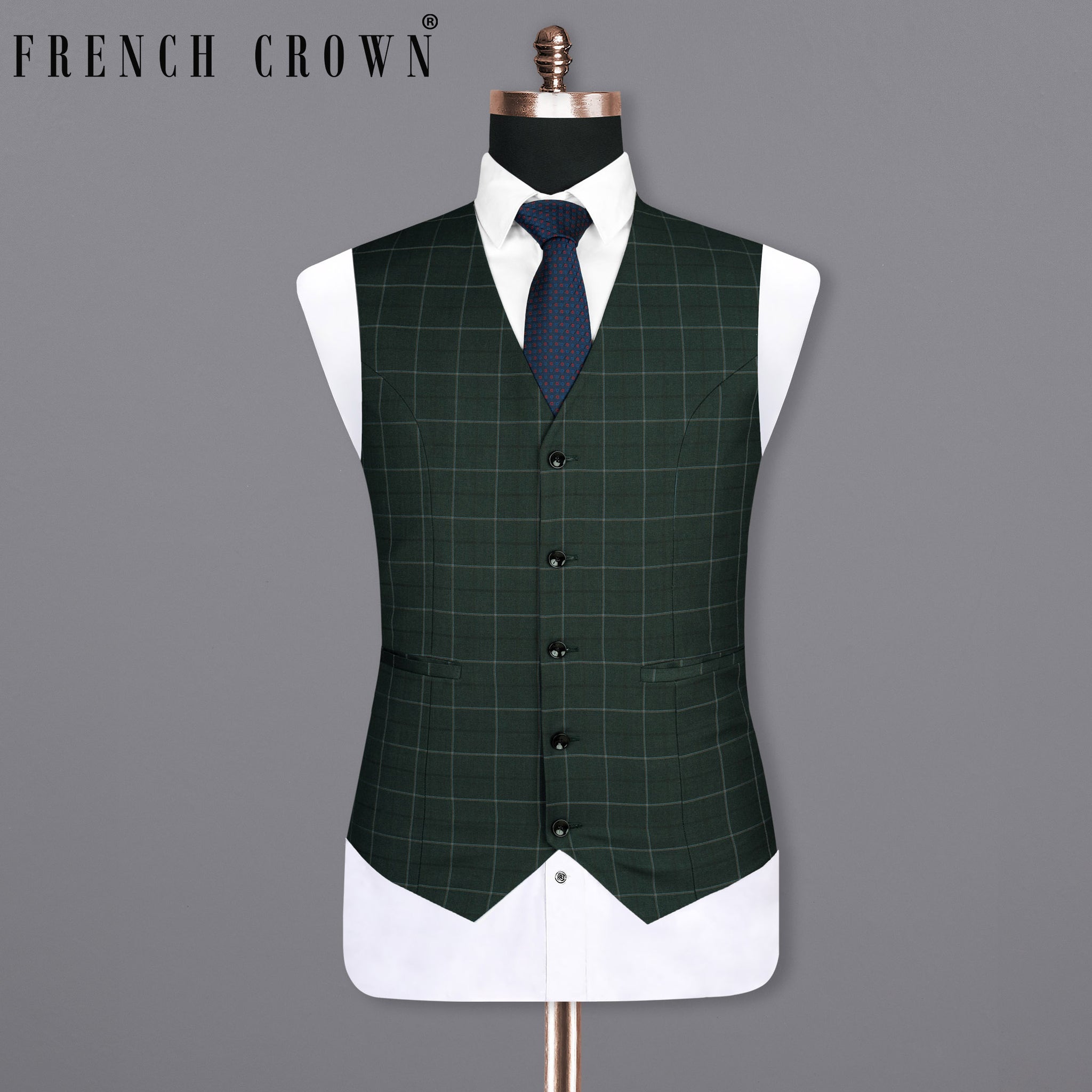 Lunar Green Checks-Plaid Premium Wool Blend Waistcoats For Men