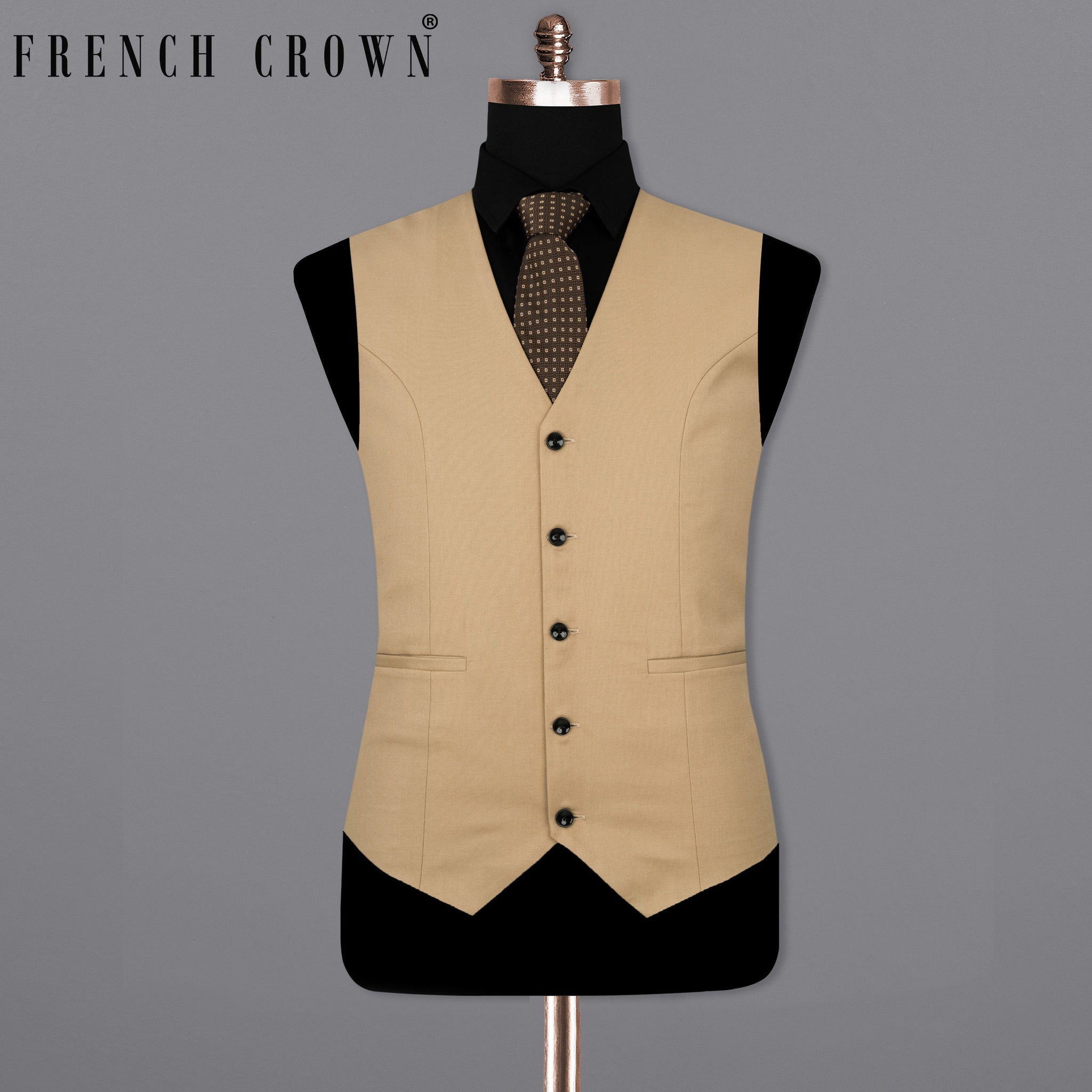 Tan Textured Premium Terry-Rayon Waistcoats For Men