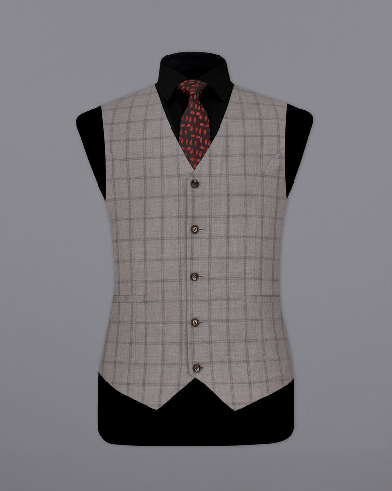 Concord Gray Checks-Plaid Premium Terry-Rayon Wedding Waistcoats For Men.