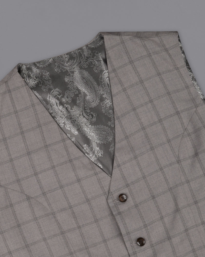 Concord Gray Checks-Plaid Premium Terry-Rayon Wedding Waistcoats For Men.