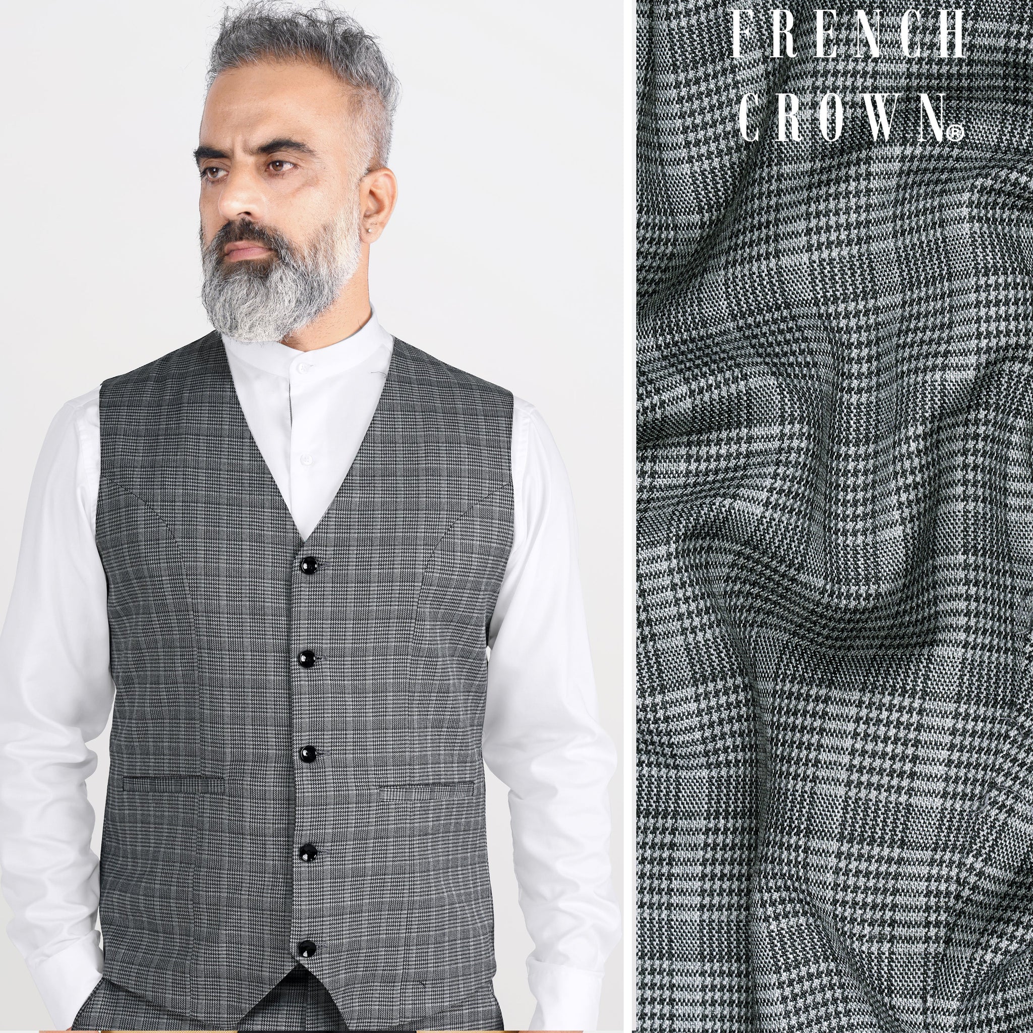 Oslo Gray Checks-Plaid Premium Wool-Blend Wedding Waistcoats For Men.