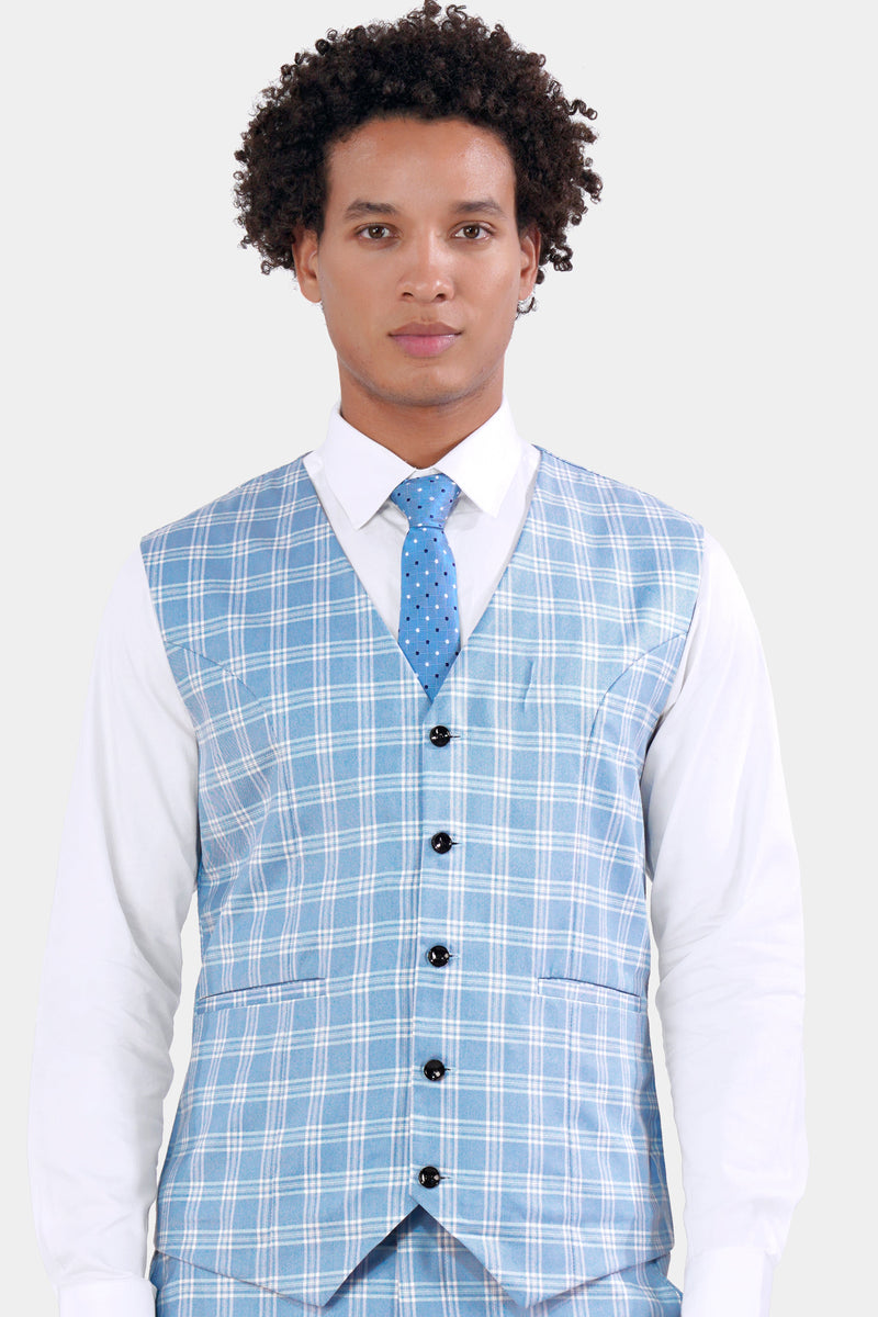 Casper Blue Checks-Plaid Premium Wool Blend Pant For Men