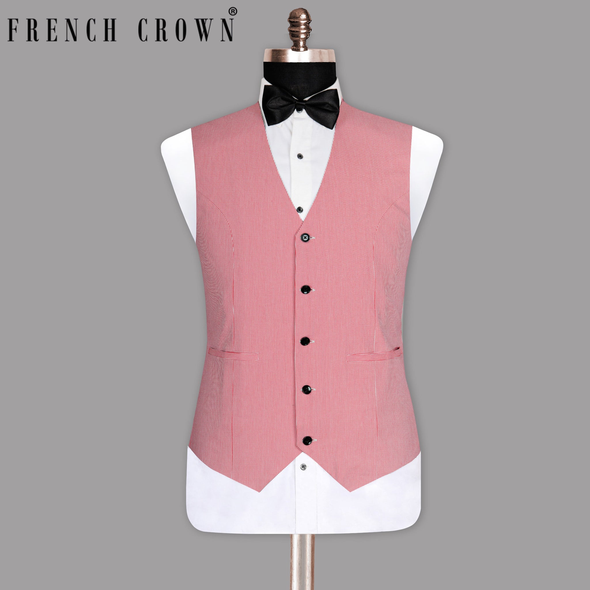 Light Red Textured Premium Wool-Blend Waistcoats For Men