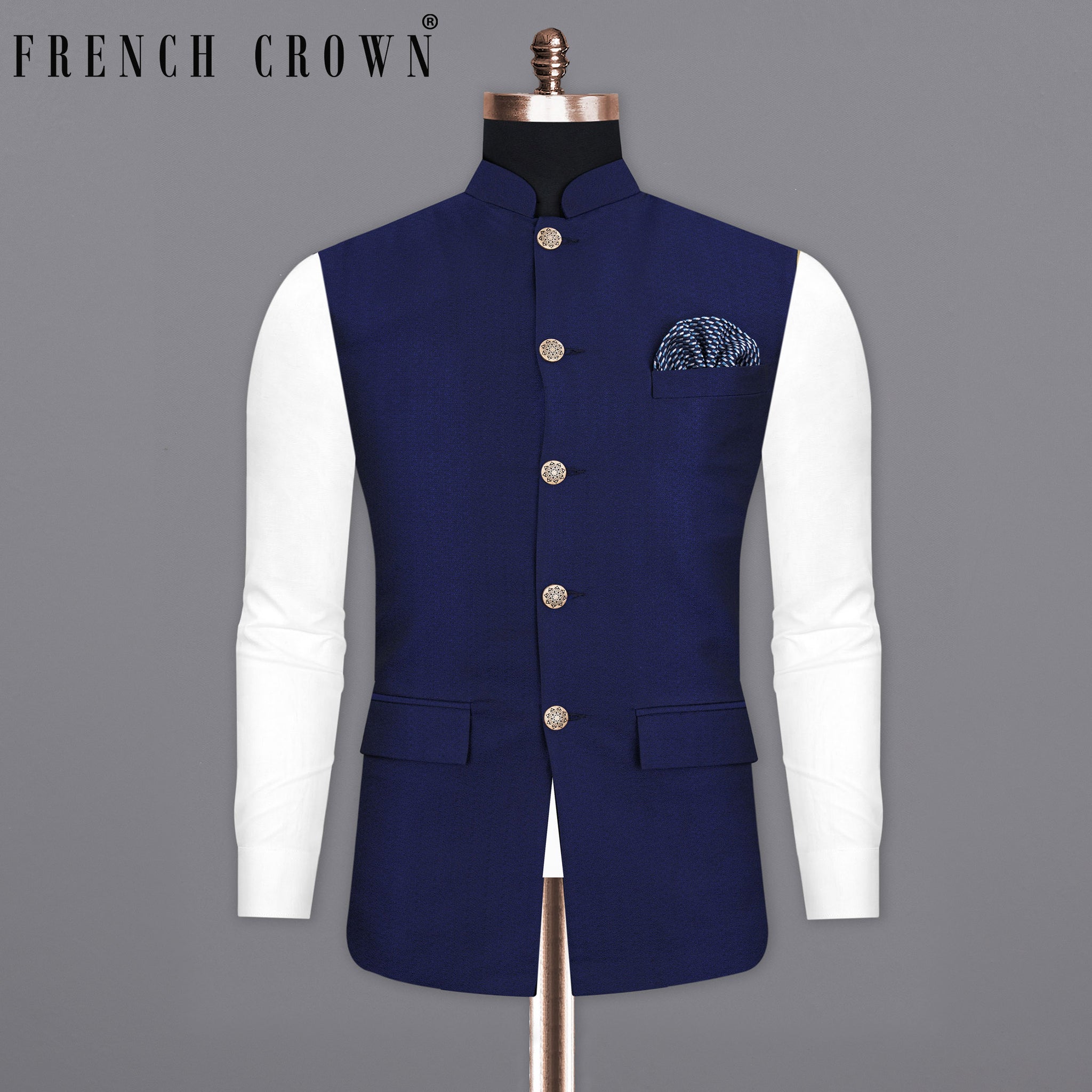 Cloud Burst Blue Textured Premium Wool-Blend Waistcoats For Men