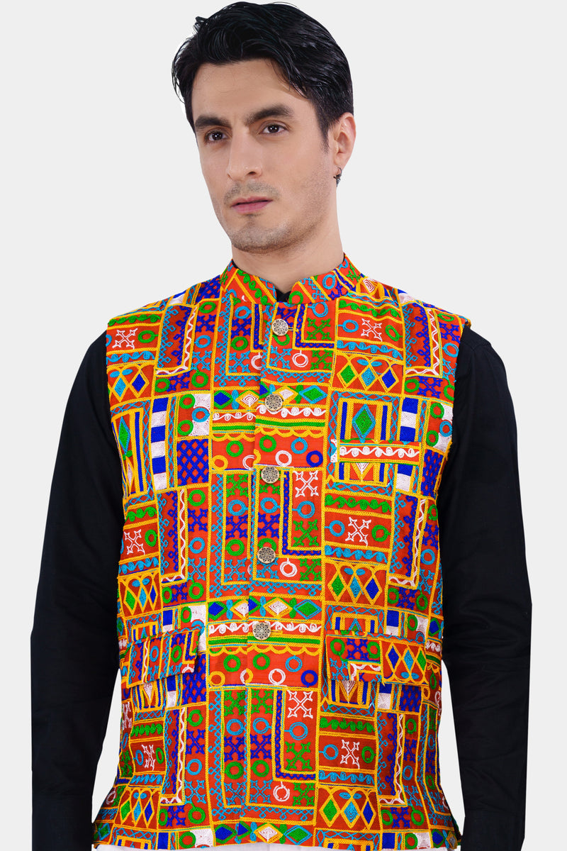 Sinopia Red with Smalt Blue and Peel Orange Textured Premium Cotton ...